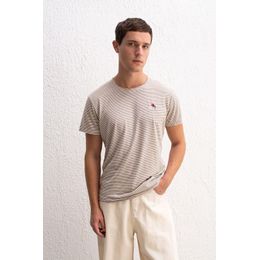 Gestreiftes Rundhals-T-Shirt mit Stickerei
