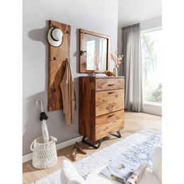 Garderoben Set FineBuy Holz Massiv Wandgarderobe Kommode Flurgarderobe Spiegel