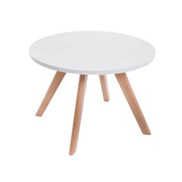 CLP Design-Beistelltisch EIRIK aus Holz I Runder Teetisch mit matt wei&szlig;er Tischplatte I Kompakter Couchtisch mit Holzbeinen