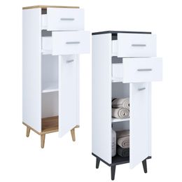 Vcm Holz Kommode schmales Sideboard mit einer Dreht&uuml;r und zwei Schubladen Ma&szlig;e ca. H. 97 x B. 32 x T. 28 cm - Lindas
