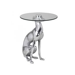 FineBuy Design Skulptur Deko Beistelltisch Hund aus Aluminium Farbe Silber