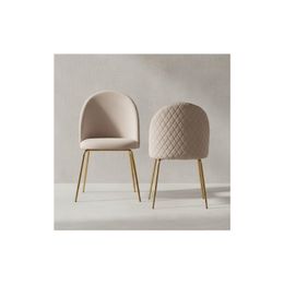 KADIMA DESIGN Skandinavischer Esszimmerstuhl 2er Set POLLY: Diamantr&uuml;ckenmuster, Samtbezug, lackiertes Eisengestell, 53x86x50 cm, Beige/Gr&uuml;n.