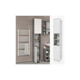VICCO Badschrank FYNN Wei&szlig; / Grau Beton - Badezimmerschrank Hochschrank Badregal