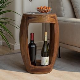 FineBuy Beistelltisch Sheesham Massivholz rund 30cm Couchtisch mit Fach Wohnzimmertisch