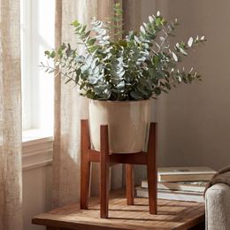 Bambus Pflanzenst&auml;nder MCW-Q31, Blumenst&auml;nder Blumentopfst&auml;nder Blumenhalter, verstellbar 30x27-37cm ~ braun