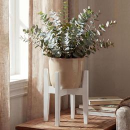 Bambus Pflanzenst&auml;nder MCW-Q31, Blumenst&auml;nder Blumentopfst&auml;nder Blumenhalter, verstellbar 30x27-37cm ~ wei&szlig;