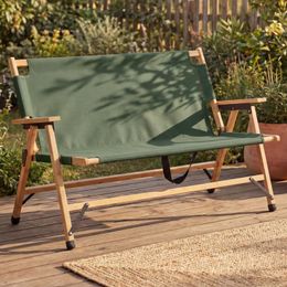 Bambus Campingbank MCW-Q40, Outdoorbank Picknickbank Gartenbank, klappbar Tragegriff Stoff/Textil 117cm ~ gr&uuml;n