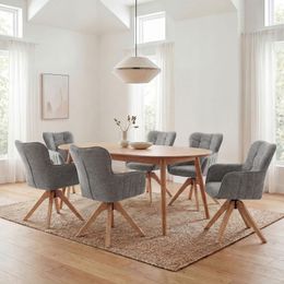 6er-Set Esszimmerstuhl MCW-Q35, K&uuml;chenstuhl Armlehne drehbar Auto-Return, Stoff Chenille (680g/m&sup2;) Holz MVG ~ grau
