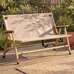 Bambus Campingbank MCW-Q40, Outdoorbank Picknickbank Gartenbank, klappbar Tragegriff Stoff/Textil 117cm ~ creme