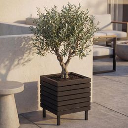 Pflanzkasten MCW-P84, Blumenkasten quadratisch Outdoor Stahl Akazie 43x33x33cm MVG-zertifiziert ~ schwarz