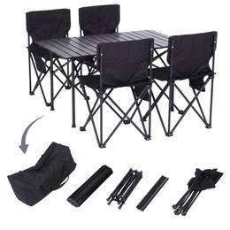 Campingset MCW-Q39, Tisch 4x Stuhl Klappstuhl Anglerstuhl faltbar, Metall Stoff ~ schwarz