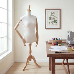 Schneiderpuppe MCW-Q23, mit Armen/H&auml;nden beweglich Schaufensterpuppe Torso weiblich, Kunststoff Holz MVG-zertifiziert