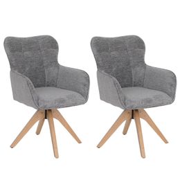 2er-Set Esszimmerstuhl MCW-Q35, K&uuml;chenstuhl Armlehne drehbar Auto-Return, Stoff/Textil 680g/m&sup2; Holz MVG ~ grau