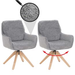 2er-Set Esszimmerstuhl MCW-Q37, K&uuml;chenstuhl drehbar Auto-Return, Stoff (680g/m&sup2;) Chenille &Ouml;ko-Tex Holz MVG ~ grau