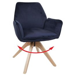 Esszimmerstuhl MCW-G67, Esstischstuhl K&uuml;chenstuhl Stuhl mit Armlehne, drehbar Holz Samt 320 g/m&sup2; MVG ~ anthrazit-blau
