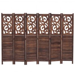 MCW Paravent T568, Raumteiler Trennwand Sichtschutz Raumtrennung, Ornamente klappbar Paulownia Holz 170x240cm ~ braun