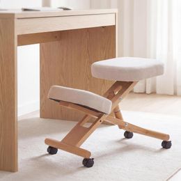 Kniestuhl MCW-Q46, Sitz-/Kniehocker h&ouml;henverstellbar Rollen Stoff/Textil (200g/m&sup2;) Holz ~ creme