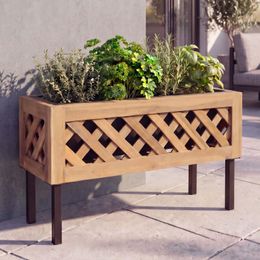 Pflanzkasten MCW-P86, Blumen-/Pflanzk&uuml;bel Blumenkasten, In-/Outdoor Akazie Holz MVG-zertifiziert 35x64x24cm ~ hellbraun
