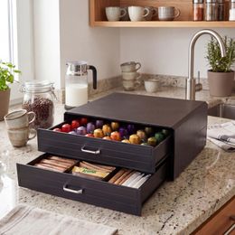 Schubladenbox f&uuml;r Kaffeekapseln MCW-L98, Aufbewahrungsbox mit 2 Schubladen Kapselbox, 14x34x33cm ~ schwarz