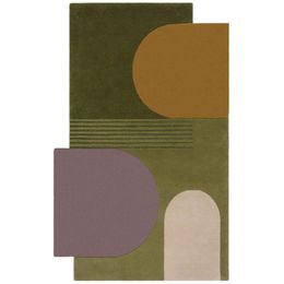 Wollteppich Kurzflor Gr&uuml;n-Bunt 150 x 240 cm - HALLEIN KADIMA DESIGN