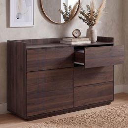 Kommode MCW-P44, Sideboard Schrank Anrichte, 6 Schubladen Push-to-open, MDF 83x120x40cm ~ Walnuss-Optik