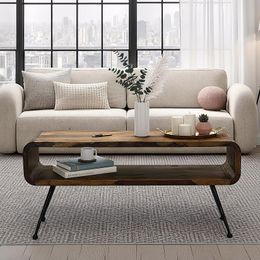 FineBuy Couchtisch Sheesham Massiv Metallbeinen 100cm Industrial Retro Wohnzimmertisch