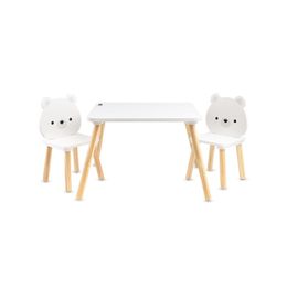 Moni Kinder Tischset 2 St&uuml;hle wei&szlig;e B&auml;ren Holz, Spieltisch, Kinderzimmerm&ouml;bel wei&szlig;
