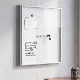 Schaukasten MCW-Q50, Magnettafel Whiteboard Memoboard Pinnwand, Aluminium abschlie&szlig;bar inkl. Zubeh&ouml;r 66x47x9cm