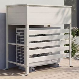 Aluminium Verkleidung f&uuml;r Klimaanlage/W&auml;rmetauscher MCW-P94, Abdeckung Aufbewahrungsbox 110x96x43cm ~ grau-wei&szlig;