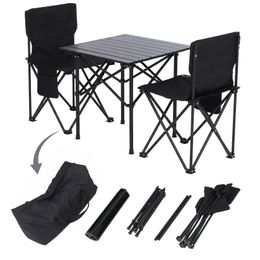 Campingset MCW-Q39, Tisch 2x Stuhl Klappstuhl Anglerstuhl faltbar, Metall Stoff ~ schwarz