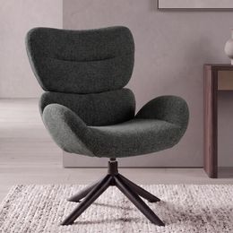 Loungestuhl MCW-Q53, Sessel Loungesessel Esszimmerstuhl, drehbar Metall Chenille (420g/m&sup2;) ~ dunkelgr&uuml;n