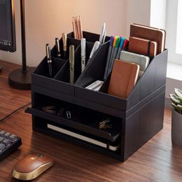 Schreibtisch Organizer MCW-Q74, Ordnungssystem 3-teilig Schubfach Tischablage Stifthalter Ablage, 29x35x26cm ~ schwarz