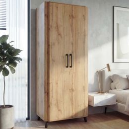 Hochschrank MCW-P42, Kleider-/Garderobenschrank Kleideraufbewahrung Schrank 2 T&uuml;ren MDV 216x80x57cm ~ Wotan-Eiche-Optik