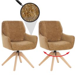 2er-Set Esszimmerstuhl MCW-Q37, K&uuml;chenstuhl drehbar Auto-Return, Stoff (680g/m&sup2;) Chenille &Ouml;ko-Tex Holz MVG ~ senfgelb
