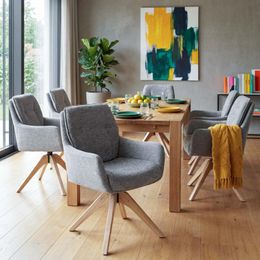 6er-Set Esszimmerstuhl MCW-Q37, K&uuml;chenstuhl drehbar Auto-Return, Stoff (680g/m&sup2;) Chenille &Ouml;ko-Tex Holz MVG ~ grau