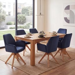 6er-Set Esszimmerstuhl MCW-G67, Esstischstuhl K&uuml;chenstuhl mit Armlehne, drehbar Holz Samt 320 g/m&sup2; MVG ~ anthrazit-blau