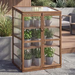 Gew&auml;chshaus MCW-Q13, Treibhaus Anzuchthaus Fr&uuml;hbeet Fenster verstellbar Holz MVG-zertifiziert 110x76x57cm ~ dunkelbraun
