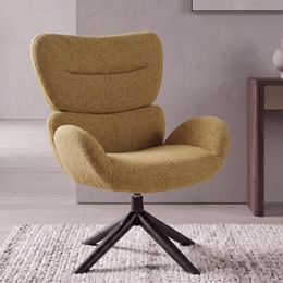 Loungestuhl MCW-Q53, Sessel Loungesessel Esszimmerstuhl, drehbar Metall Chenille (420g/m&sup2;) ~ senfgelb