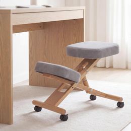 Kniestuhl MCW-Q46, Sitz-/Kniehocker h&ouml;henverstellbar Rollen Stoff/Textil (200g/m&sup2;) Holz ~ grau