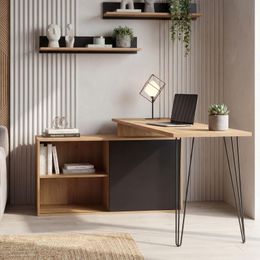FineBuy Schreibtisch 130cm Regal Eckschreibtisch L Form Computertisch Stauraum Holzoptik