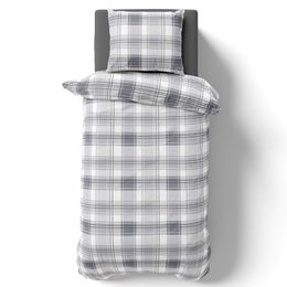 NYVI Bettw&auml;sche Set DreamScience Renforc&eacute; Design - Atmungsaktiv & Weich - 100% Baumwolle - Mit Rei&szlig;verschluss Gr&ouml;&szlig;e:155x220 + 80x80 cm;Farbe:Karo-Silber