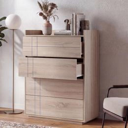 Kommode MCW-P44, Sideboard Schrank Anrichte, 4 Schubladen Push-to-open, MDF 107x80x40cm ~ Sonoma-Eiche-Optik