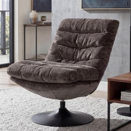 Loungesessel MCW-Q29, Cocktail-/Polster-/Relaxsessel Sessel drehbar Stoff Chenille (470g/m&sup2;) &Ouml;ko-Tex Stahl ~ grau-braun