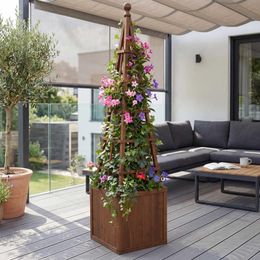 Rankgitter MCW-Q18, Pflanzkasten Pflanzk&uuml;bel Blumenkasten Rankhilfe Holz MVG-zertifiziert 168x40x40cm ~ dunkelbraun