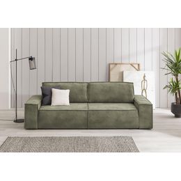 3-Sitzer OTTO HOME "SHERWOOD Schlafsofa (257cm) Cord, Samtvelours, Vintage-Lederoptik", gr&uuml;n (olivgr&uuml;n), B:257cm H:85cm T:106cm, 100% Polyester, Sofas, Schlaffunktion mit Bettkasten (ca. 136/200cm)