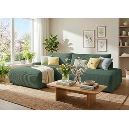 Ecksofa Trendmanufaktur "Prag, Schlafsofa mit Bettkasten, Couch in L-Form, Breite 253 cm", dunkelgr&uuml;n, B:253cm H:82cm T:167cm, 92%Polyester, 8%Polyamide, Sofas, Ecksofa, in Cordstoff HYPER, dunkelgr&uuml;n, Recamiere links