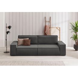 3-Sitzer OTTO HOME "SHERWOOD Schlafsofa (257cm) Cord, Samtvelours, Vintage-Lederoptik", grau (anthrazit), B:257cm H:85cm T:106cm, 100% Polyester, Sofas, Schlaffunktion mit Bettkasten (ca. 136/200cm), Topseller