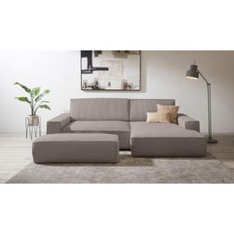 Polsterecke OTTO HOME "SHERWOOD XXL tief, L-Form, Schlaffunktion, Bigsofa, Cord, Leinenoptik", beige (taupe), B:284cm H:90cm T:135cm, 100% Polyester, Sofas, stellbar zum Schlafsofa (Krokodilverbinder), Cord, Leinenoptik