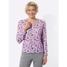 Langarmshirt CLASSIC "Rundhals-Shirt", Damen, Gr. 52, rosa (steingrau, erika, bedruckt), 95% Polyester, 5% Elasthan, gebl&uuml;mt, gemustert, mehrfarbig, Rundhals, Shirts Langarmshirt