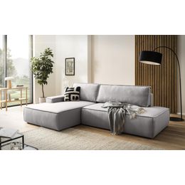 Ecksofa OTTO HOME "SHERWOOD, Schlafsofa in L-Form offen (275cm), Cord, Leinenoptik", silber (silbergrau), B:275cm H:85cm T:167cm, 100% Polyester, Sofas, Ecksofa, Schlaffunktion und Bettkasten, Kedernaht, hoher Sitz- & Liegekomfort